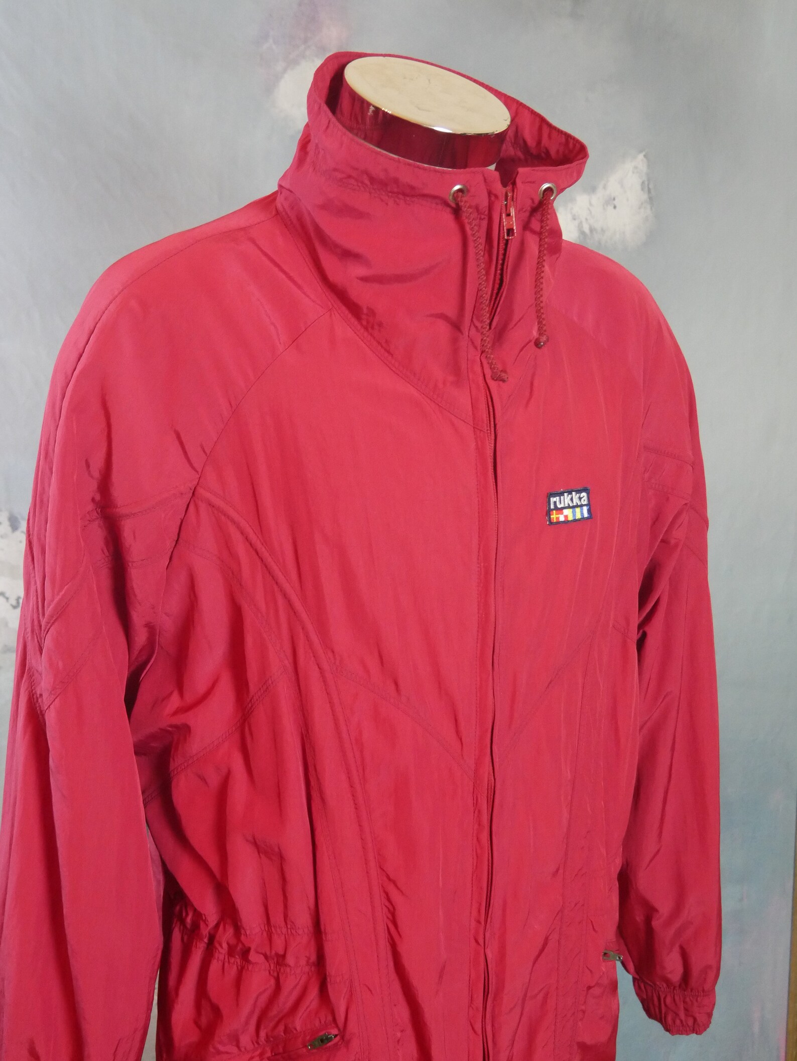 Red Nylon Jacket 1990s European Vintage Zippered Rukka Sport | Etsy