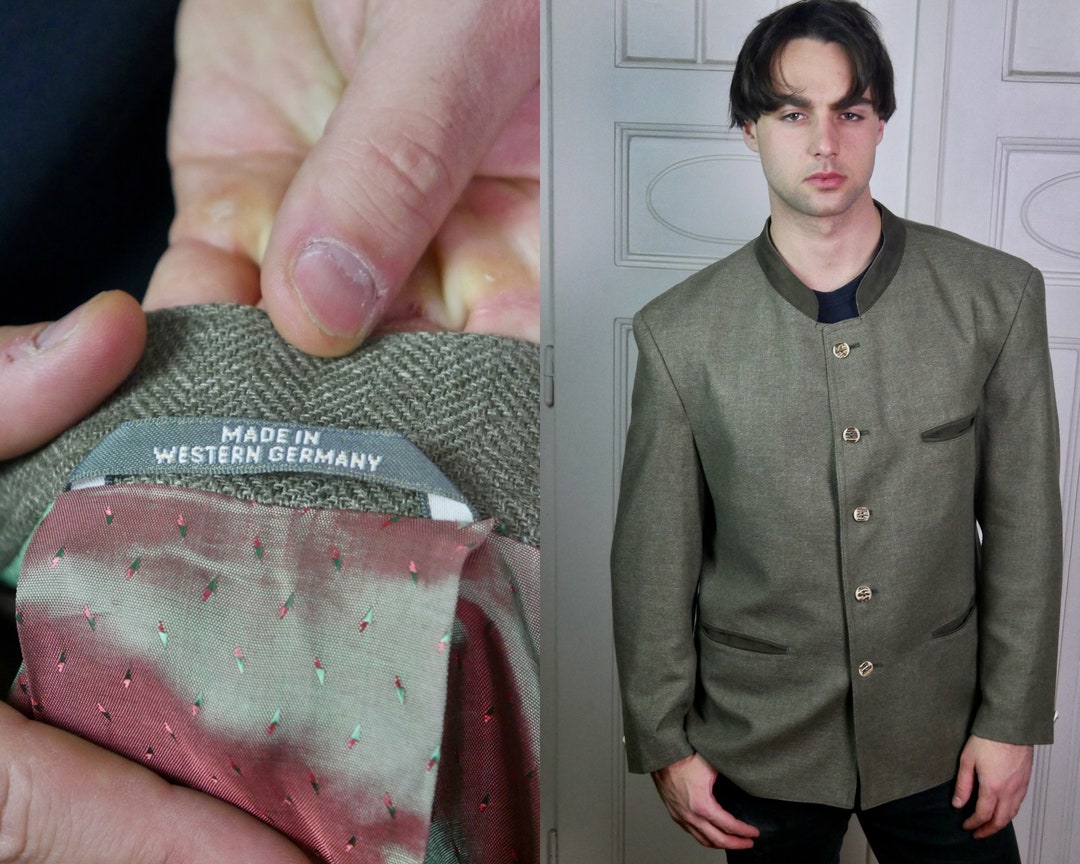 Green Blazer With Band Collar, 80s German Vintage Trachten Janker Silk ...