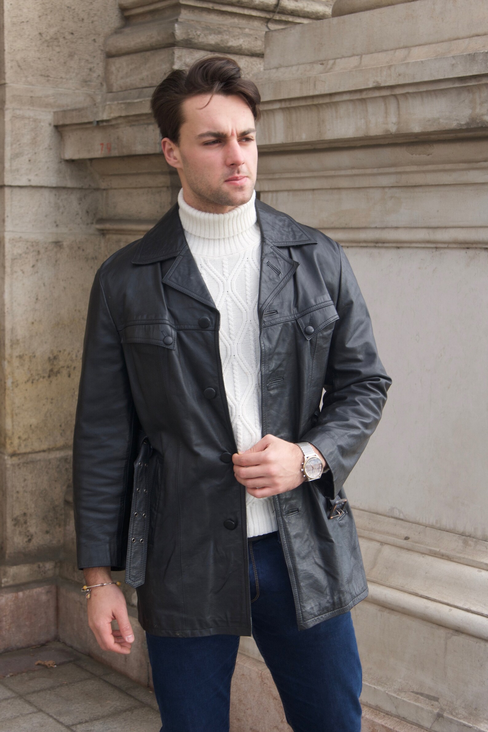 1980s Black Leather Jacket Retro European Vintage Button-down - Etsy