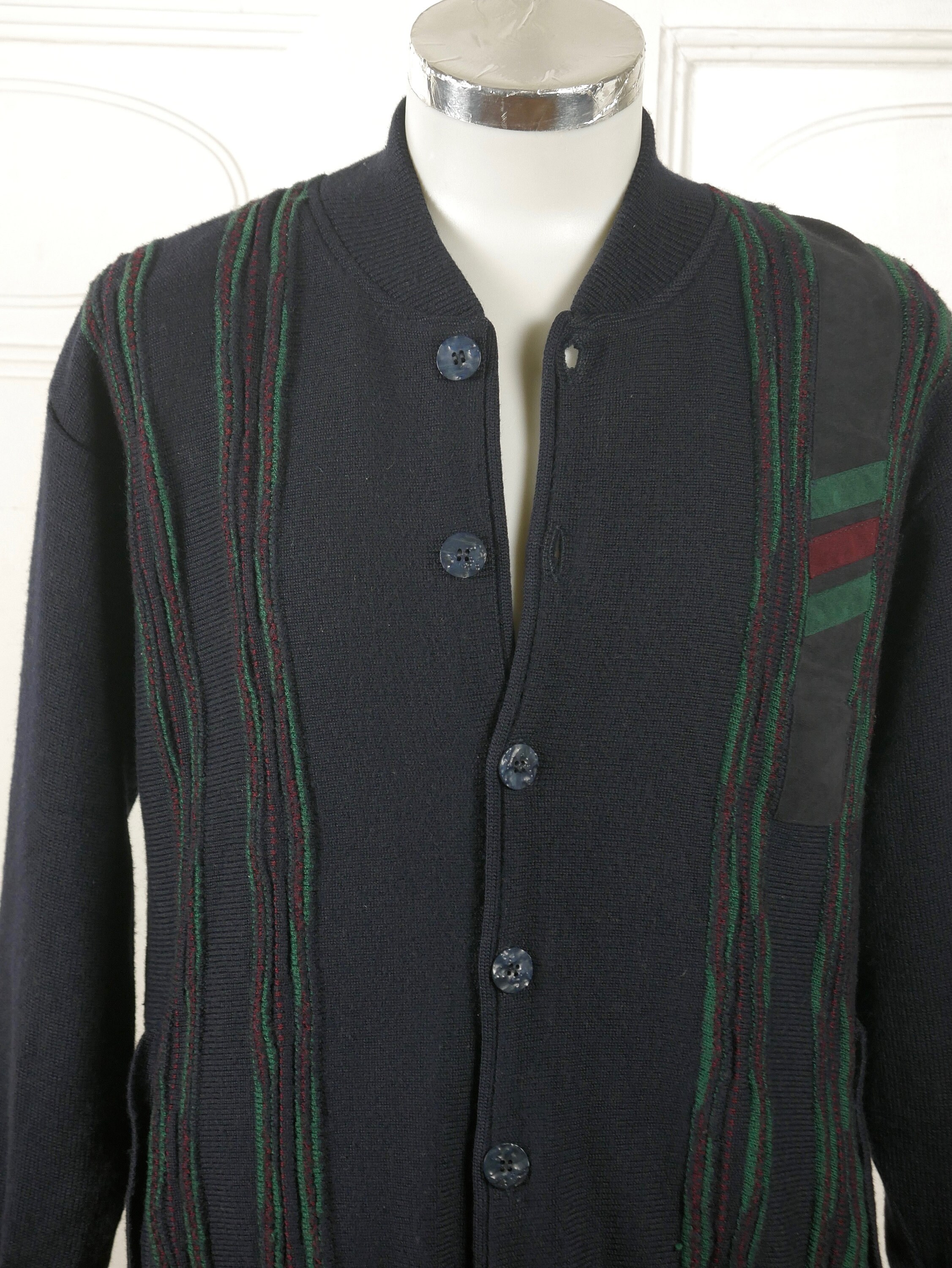 Navy Blue Cardigan Italian Vintage Wool Blend Knit | Etsy