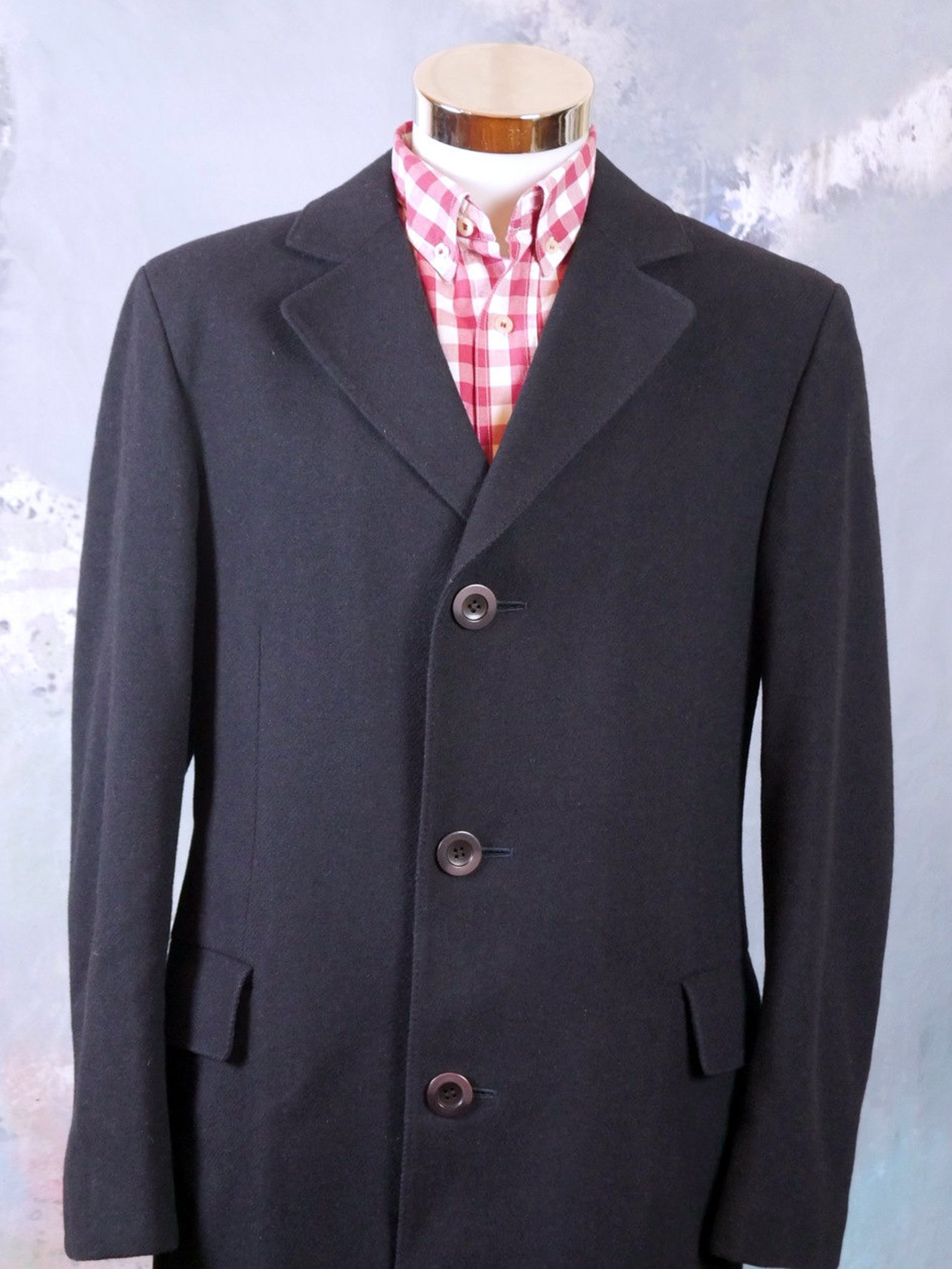 Navy Blue Overcoat, European Vintage Wool Long Mad Men Style Coat, Made ...