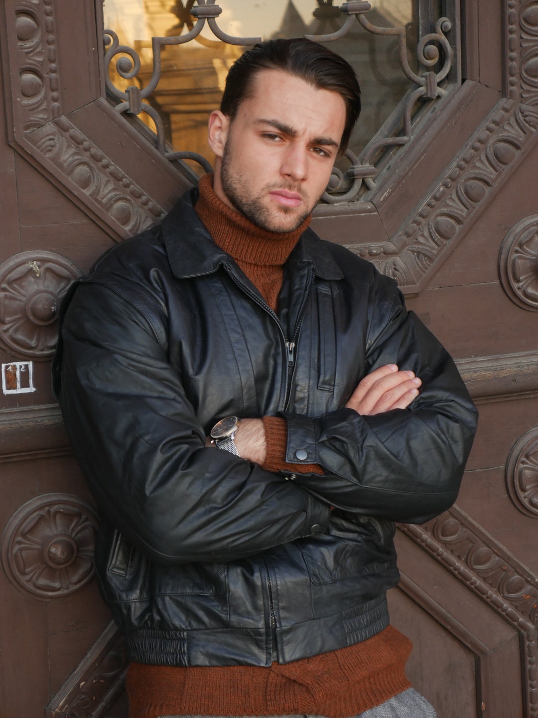 Retro Black Leather Jacket, 1980s Vintage Zip up With Detachable ...