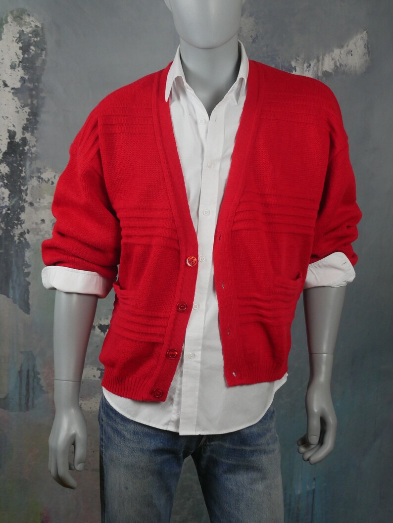 Red Cardigan Sweater Italian Vintage Retro Knit Menswear: | Etsy