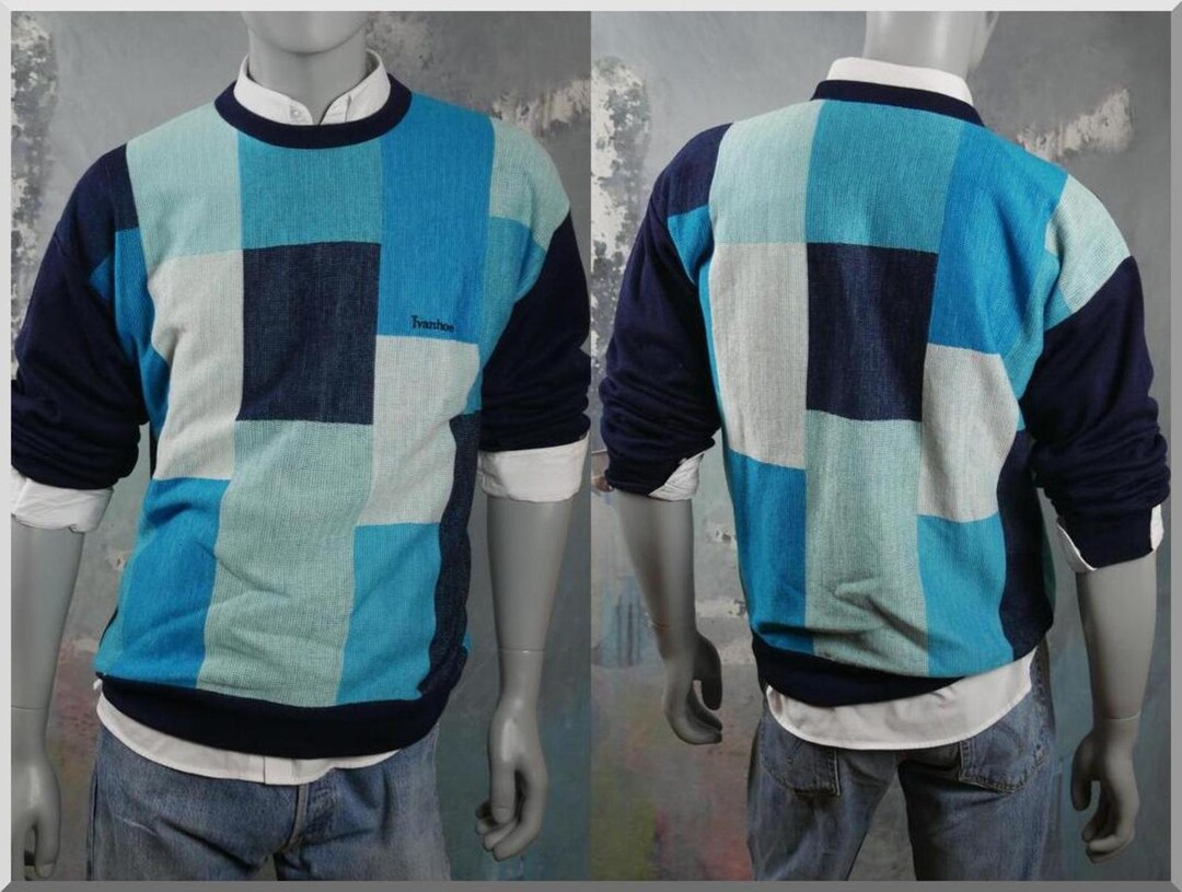 Turquoise Sweater, 1980s Swedish Vintagee Pullover With Navy Blue Aqua ...
