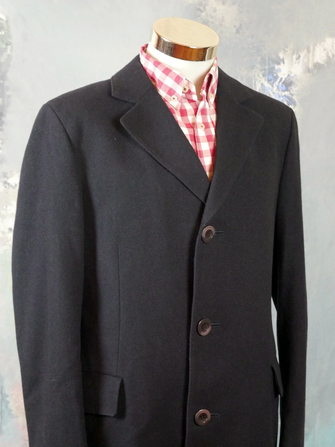 Navy Blue Overcoat, European Vintage Wool Long Mad Men Style Coat, Made ...