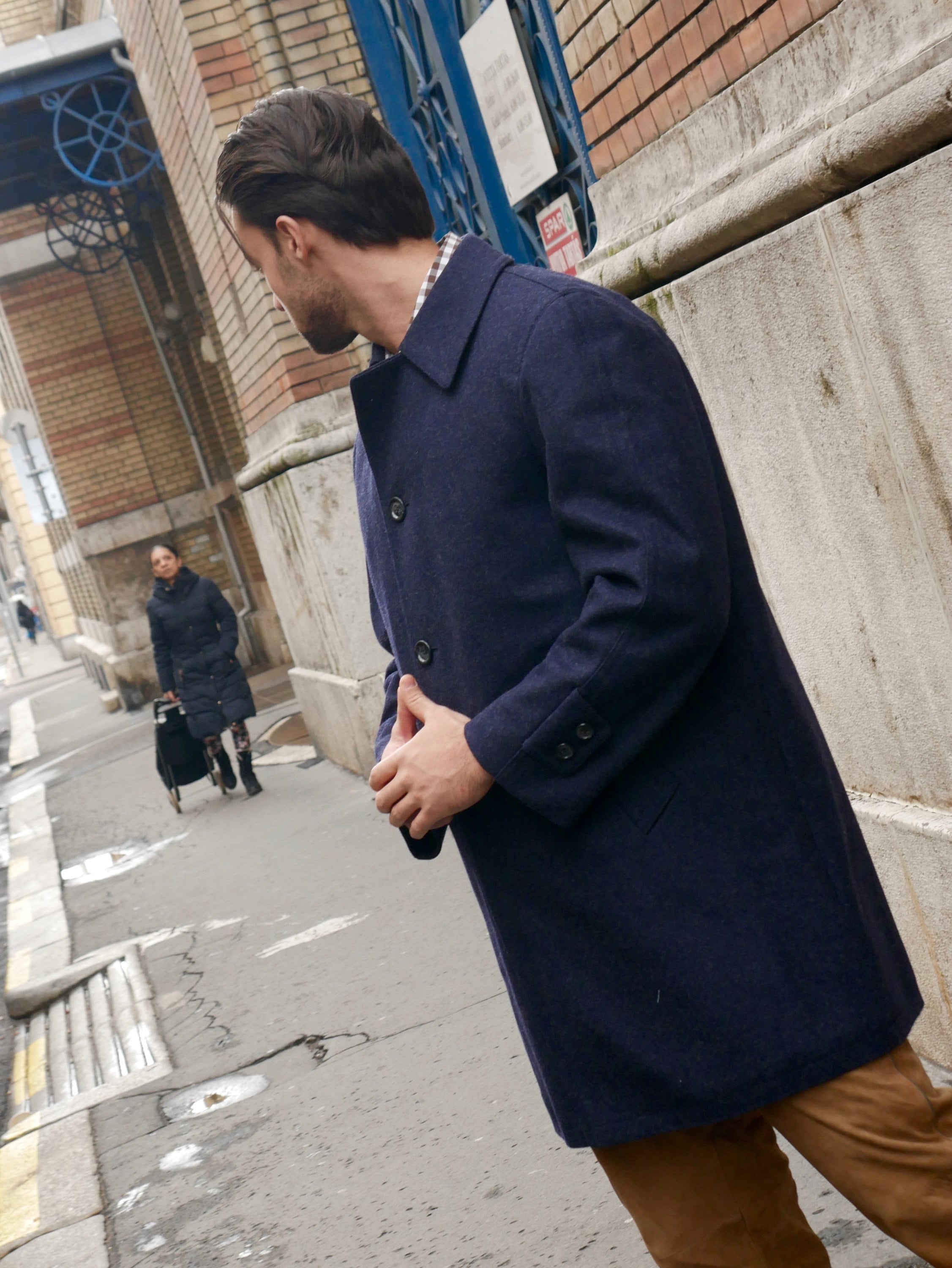 Blue Wool Overcoat, Men's German Vintage Classic 1980s Wall Street Coat ...