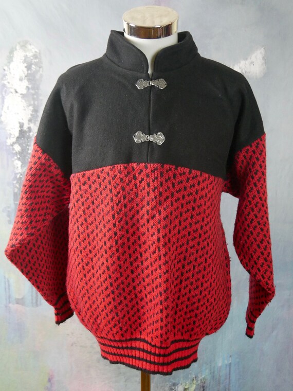 Norwegian Wool Knit Sweater Red and Black Winter Nordic | Etsy