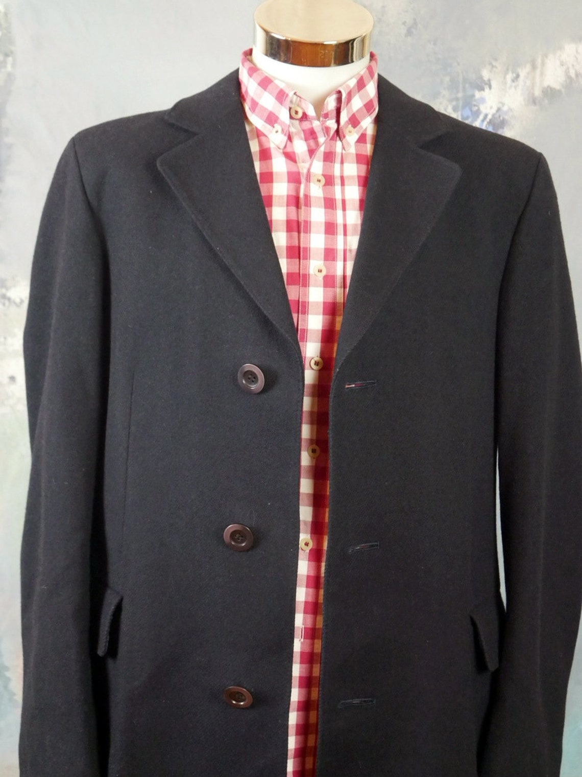 Navy Blue Overcoat, European Vintage Wool Long Mad Men Style Coat, Made ...