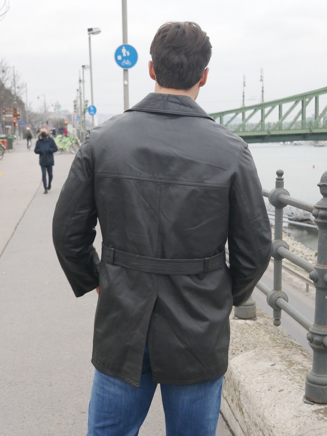 1980s Black Leather Jacket Retro European Vintage Button-down - Etsy