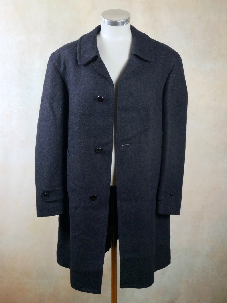 Dark Blue Wool Coat, European 80s Vintage Winter Overcoat: Size Extra ...