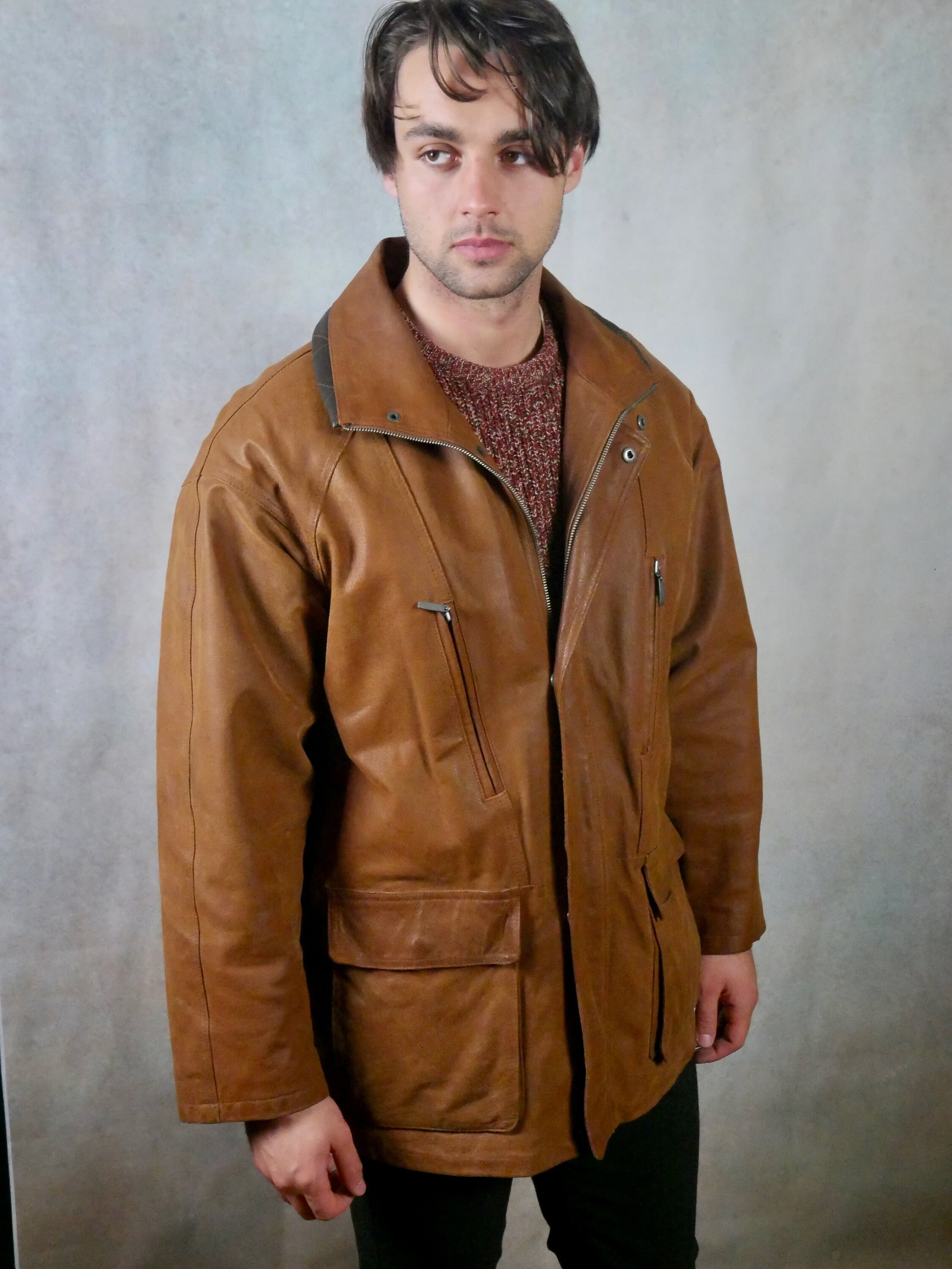 90s Vintage Brown Leather Jacket, Size XXL - Etsy 90s Vintage Brown Leather Jacket, Size XXL - Etsy