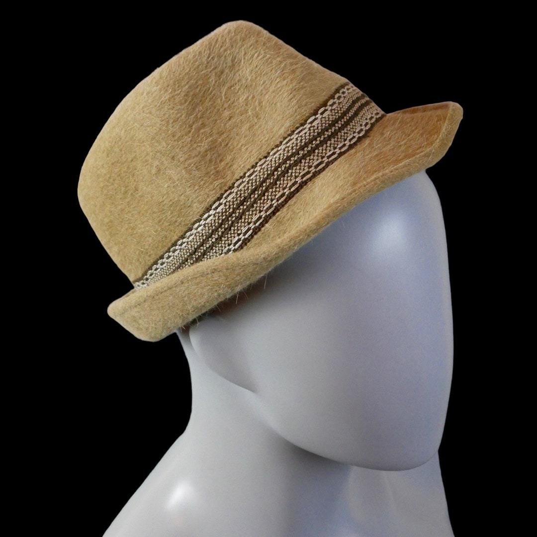 1960s Hat, European Vintage Camel Beige Color Lapin Felt Fedora Trilby ...