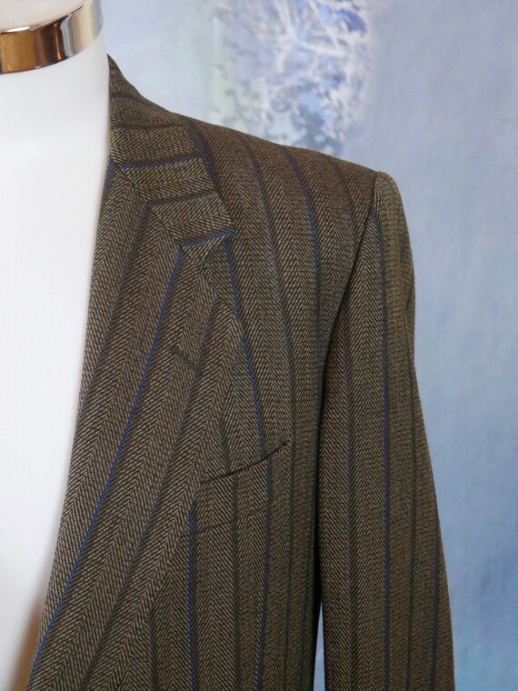 Brown Herringbone Blazer, 1980s Italian Vintage Virgi… - Gem