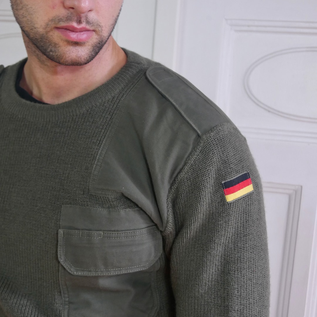 Olive Drab Military Sweater, 1990s German Vintage Wool Crew Neck ...
