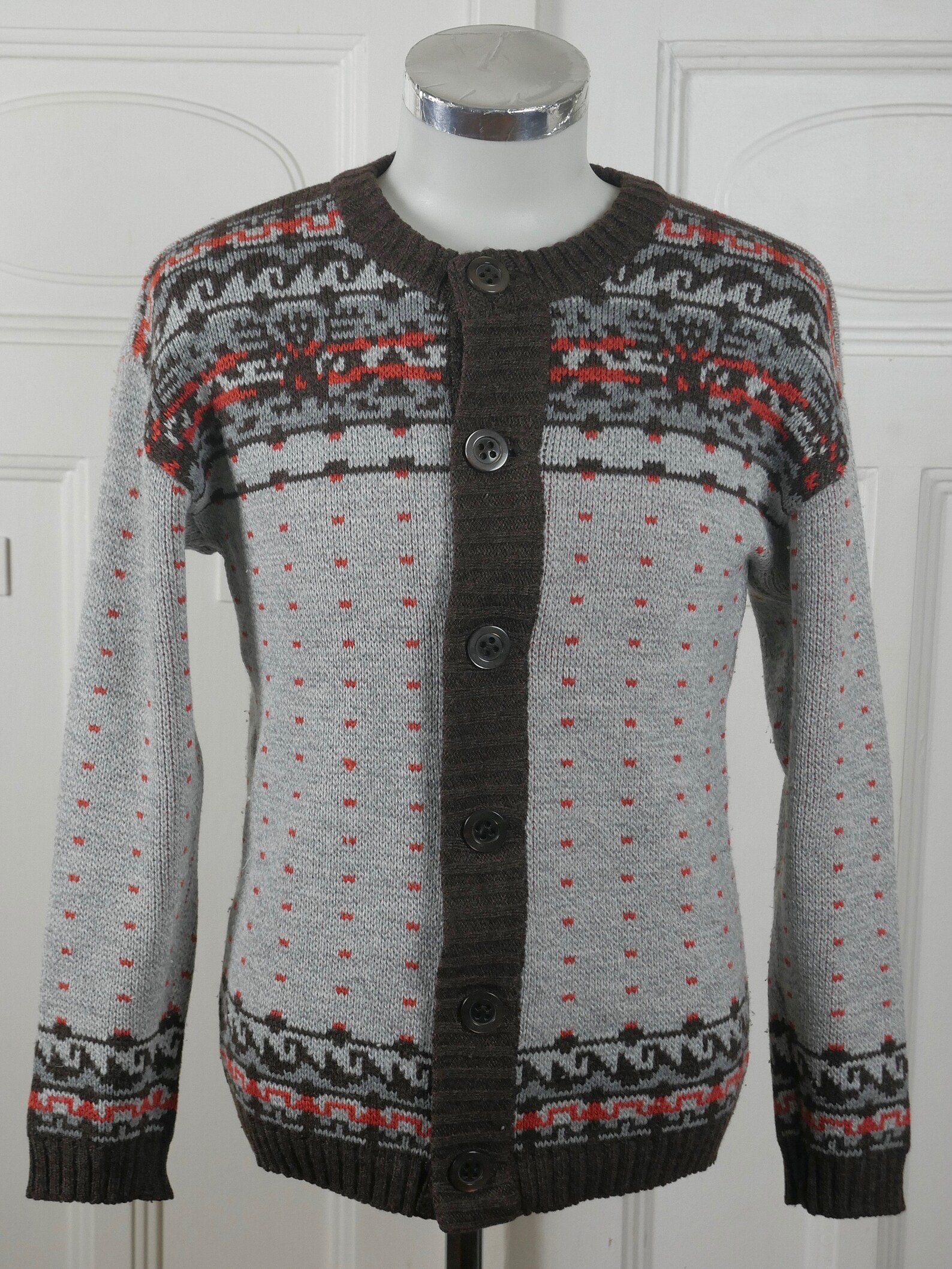 European Vintage Knit Cardigan Gray Brown & Rust Orange - Etsy