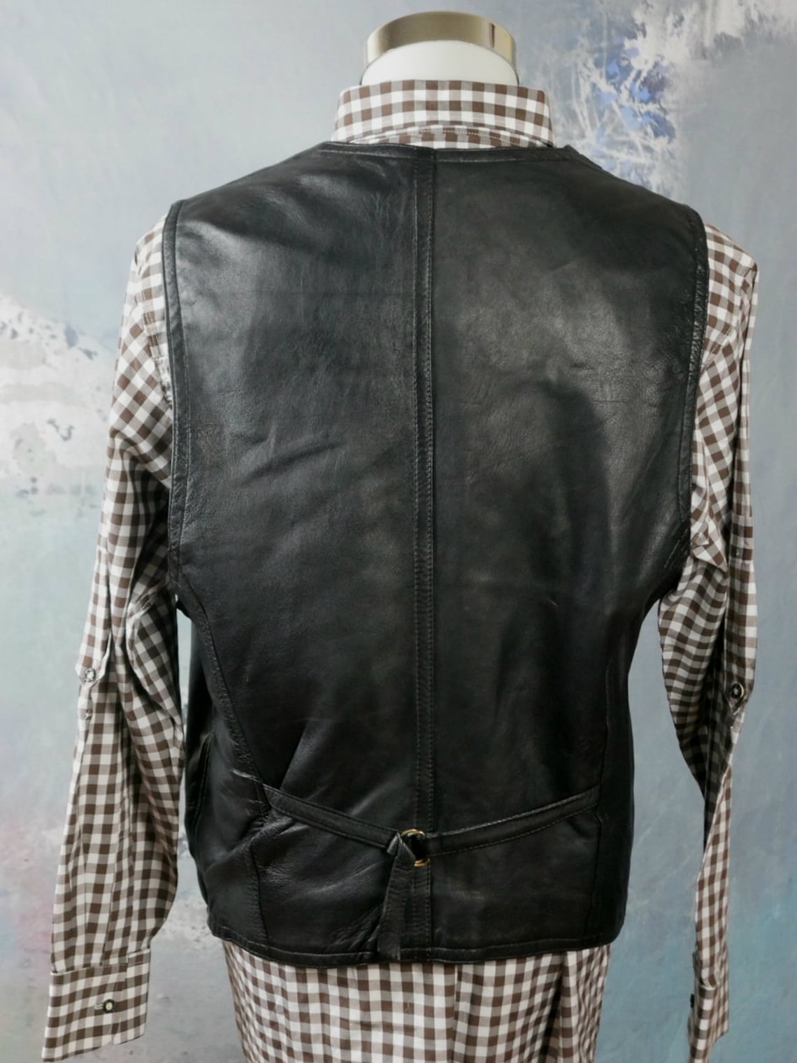 Chaleco de cuero negro retro europeo Vintage puntiagudo | Etsy España