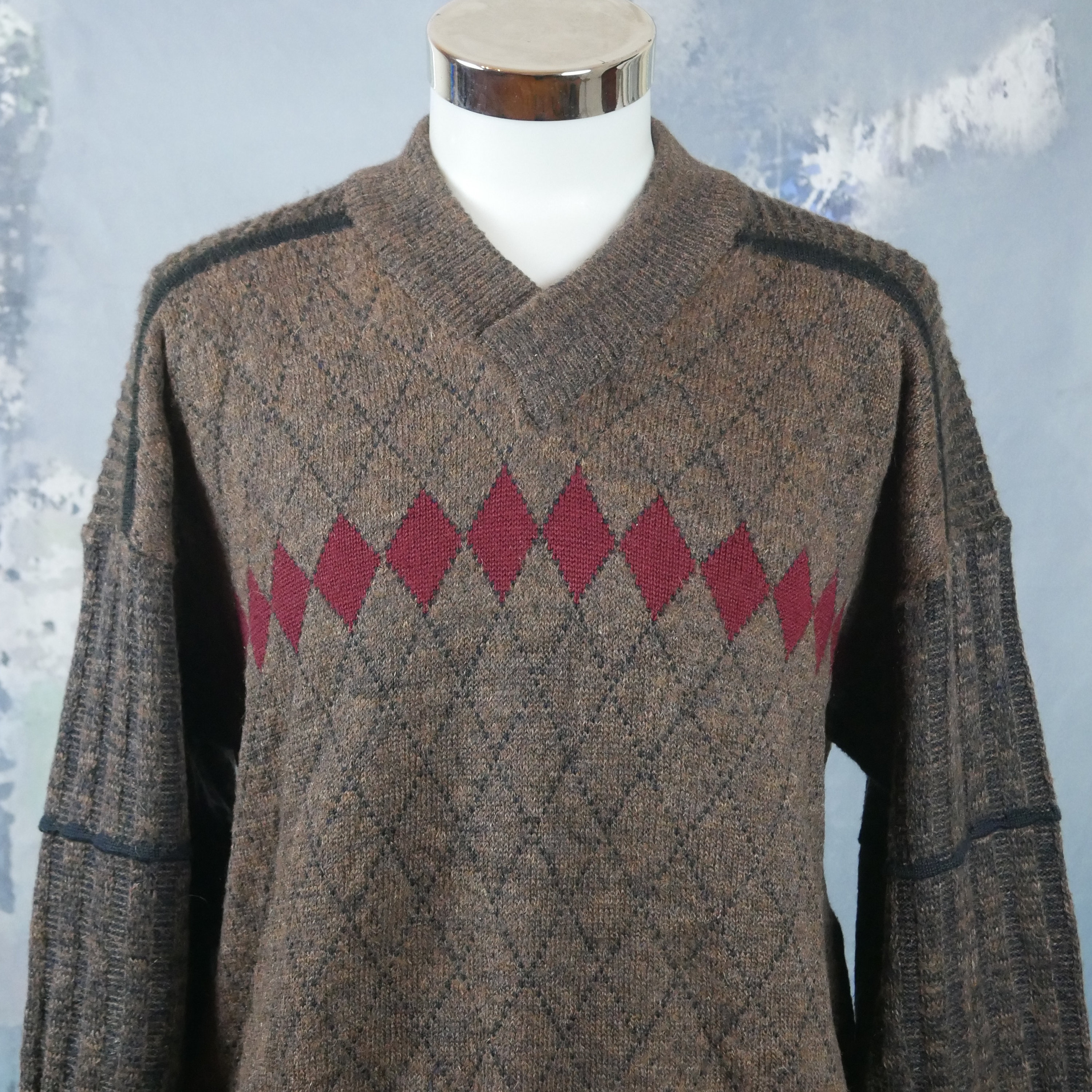 1980s Italian Vintage Sweater Brown Burgundy & Black Wool | Etsy
