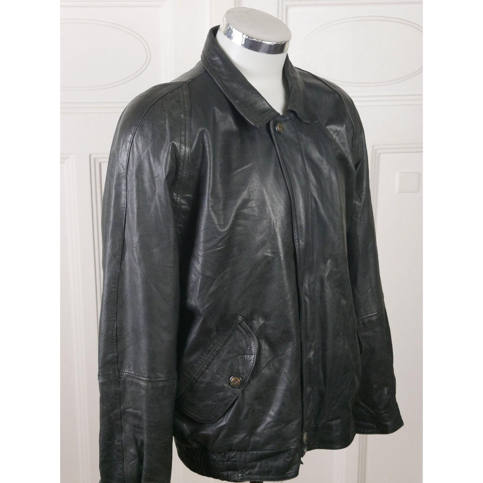 Vintage Leather Jacket 80s Soft Black Lambskin Bomber Large - Etsy