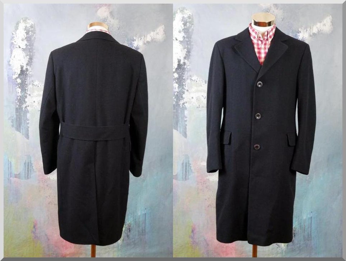 Navy Blue Overcoat, European Vintage Wool Long Mad Men Style Coat, Made ...
