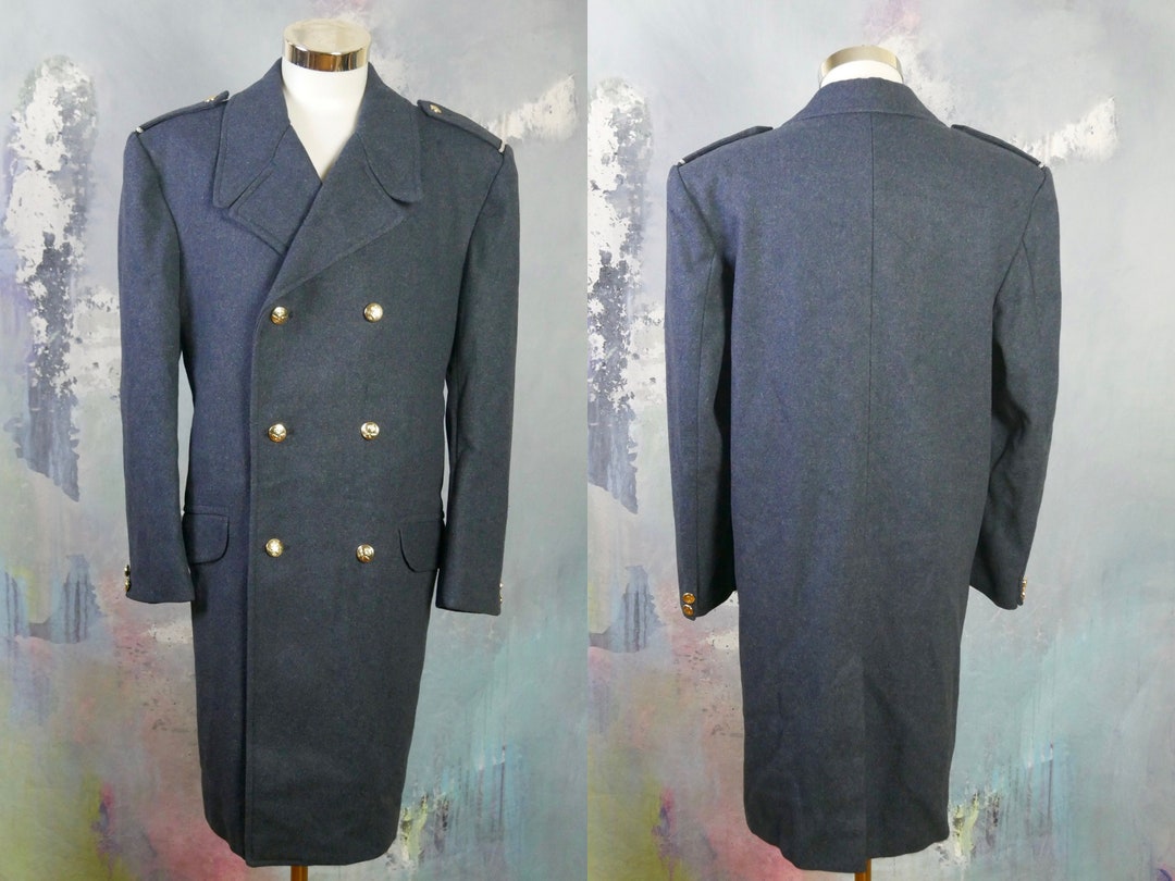 Wool Military Coat, Slate Blue Belgian Vintage Air Force Officer Double ...