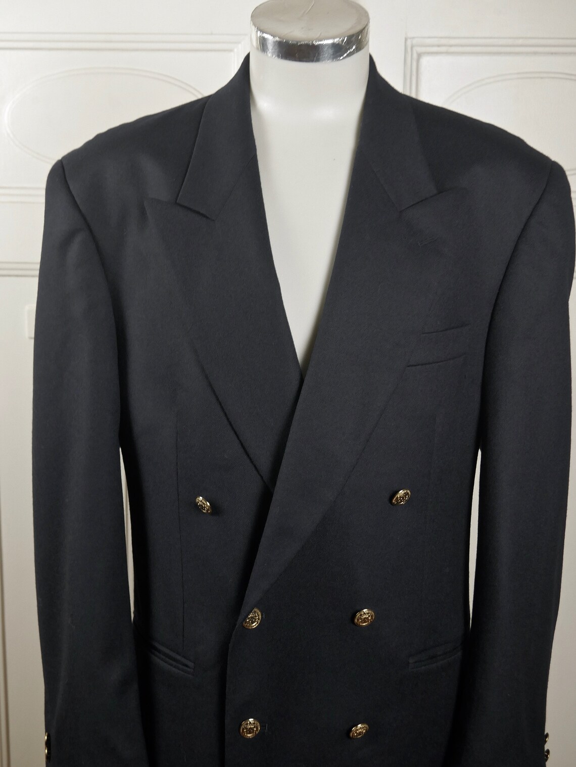 Navy Blue Double-Breasted Blazer European Vintage Wool Jacket | Etsy