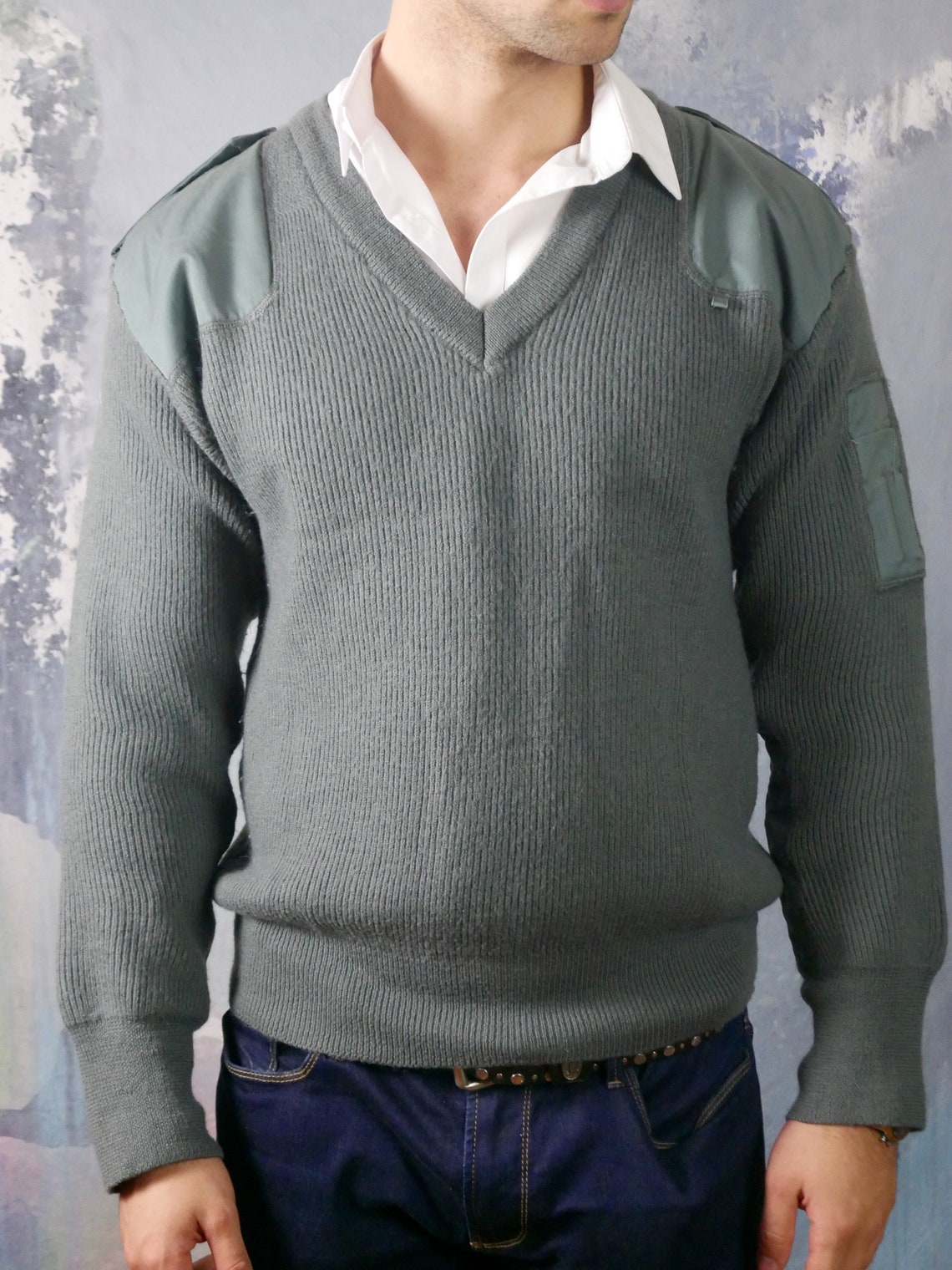 Slate Gray Sweater Italian Vintage Wool Blend V-neck Military - Etsy