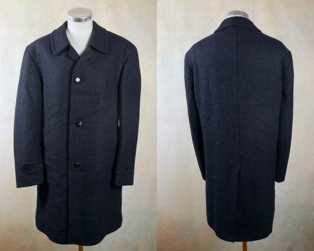 Dark Blue Wool Coat, European 80s Vintage Winter Overcoat: Size Extra ...
