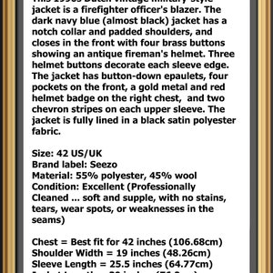 Fireman Jacket, Dutch Vintage Firefighter Officer Blazer, Size 42 - Etsy