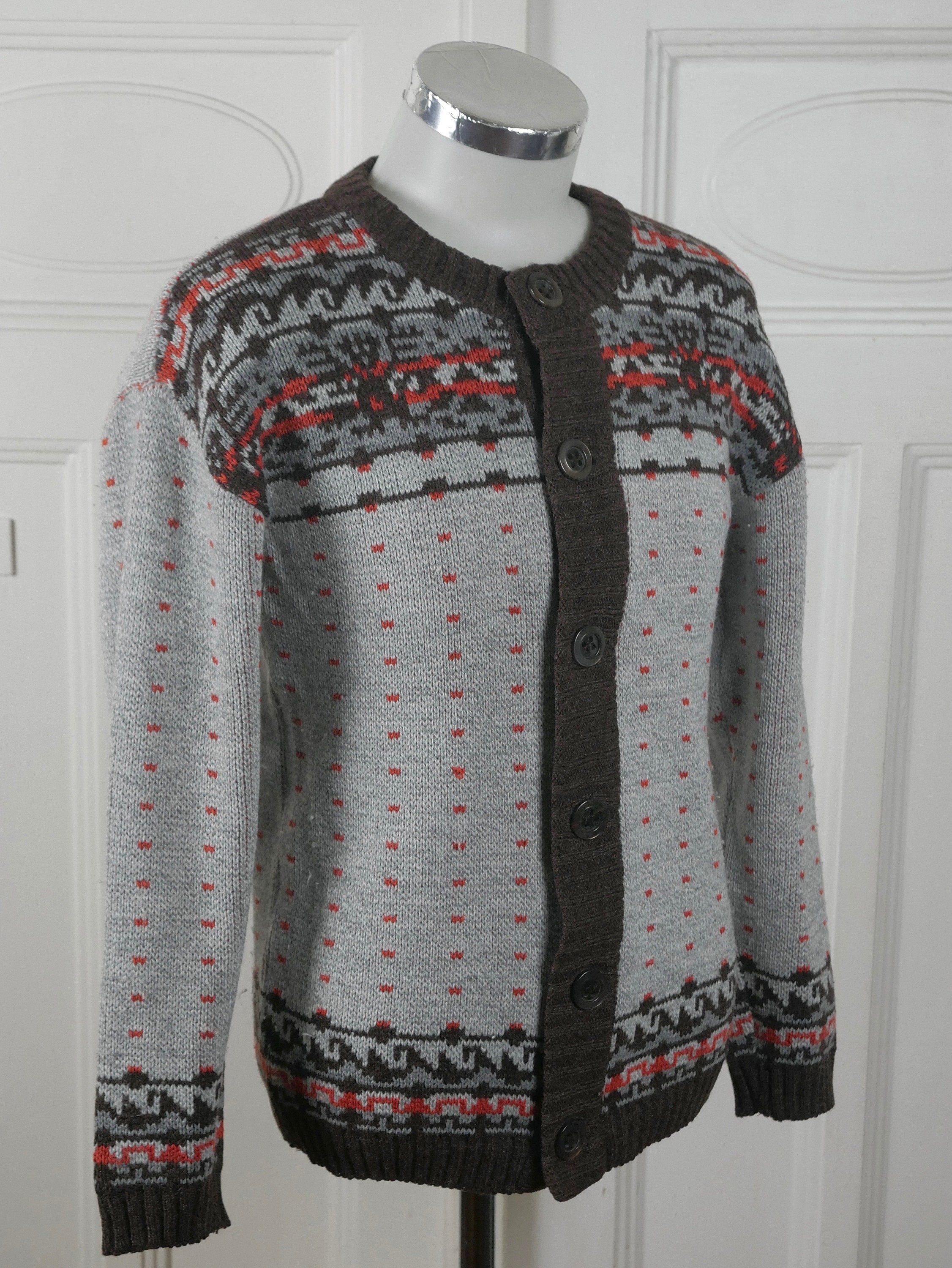 European Vintage Knit Cardigan Gray Brown & Rust Orange - Etsy