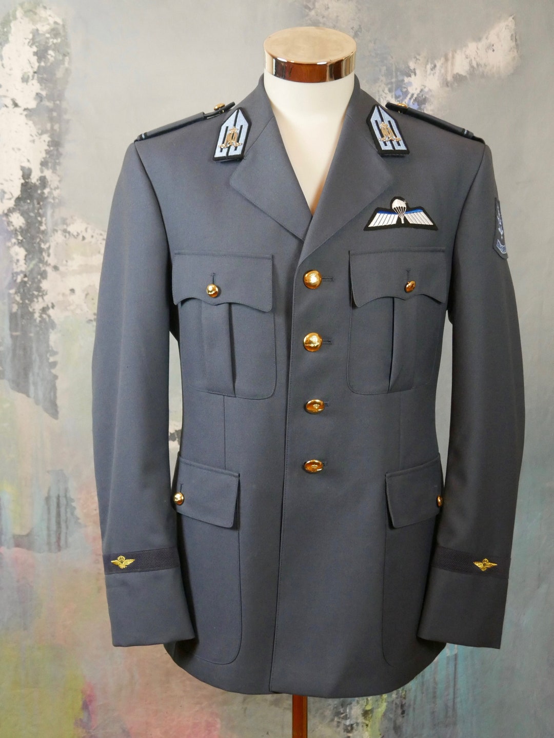 Vintage Military Jacket, Gray 90s Dutch Air Force Uniform Blazer W ...