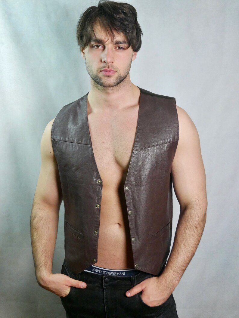 Brown Leather Vest Jacket, 90s European Vintage Goat Leather Waistcoat ...