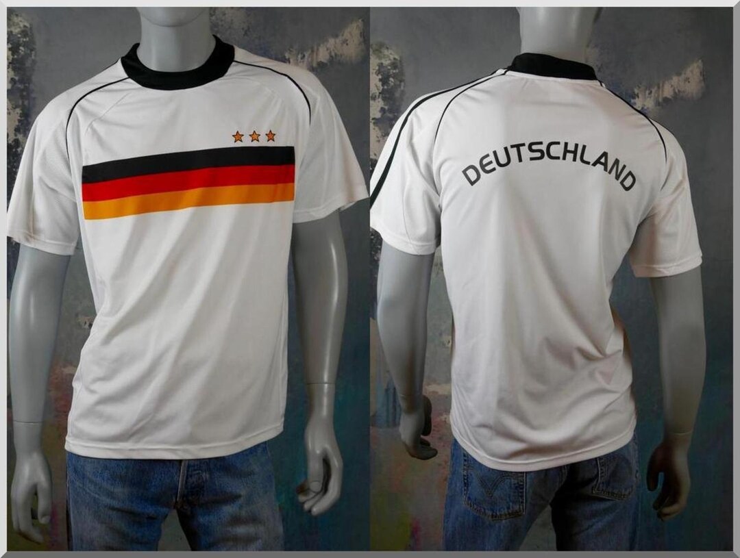 1990s German Soccer T-shirt, White Pullover Football Shirt W Black Red ...