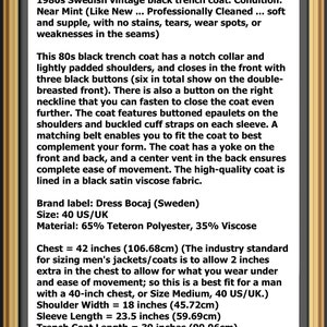 Black Trench Coat, 80s Swedish Vintage Double-breasted Duster Overcoat ...