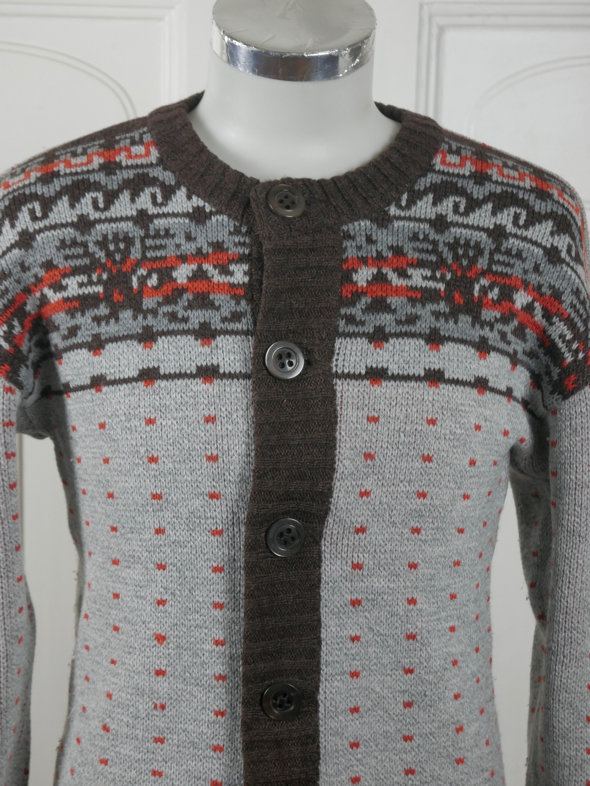 European Vintage Knit Cardigan Gray Brown & Rust Orange - Etsy
