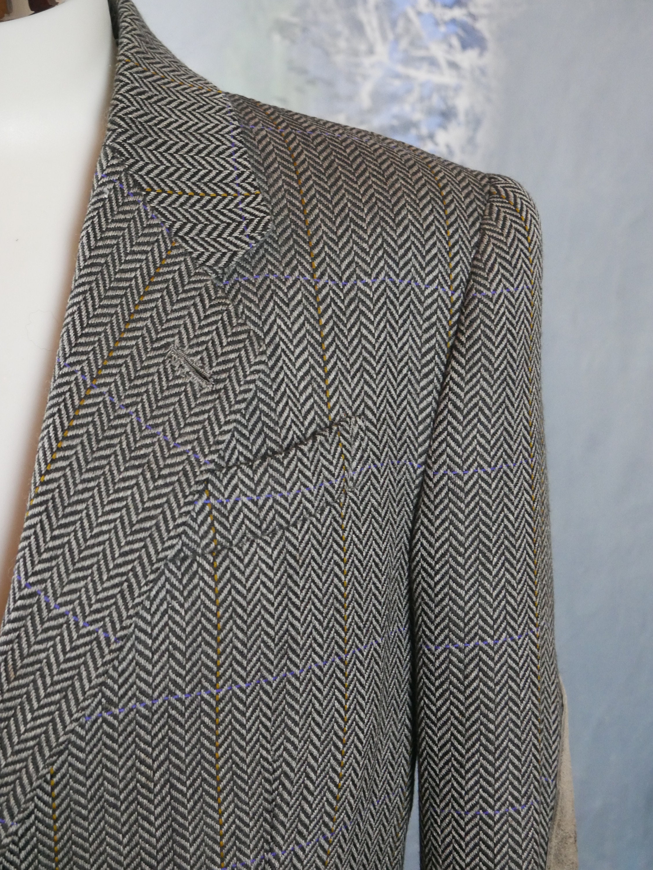 Gray Herringbone Tweed Wool Blazer European Vintage | Etsy