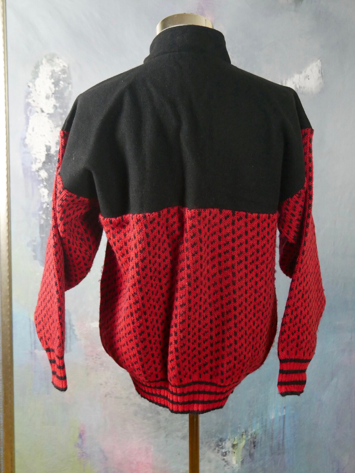 Norwegian Wool Knit Sweater Red and Black Winter Nordic | Etsy