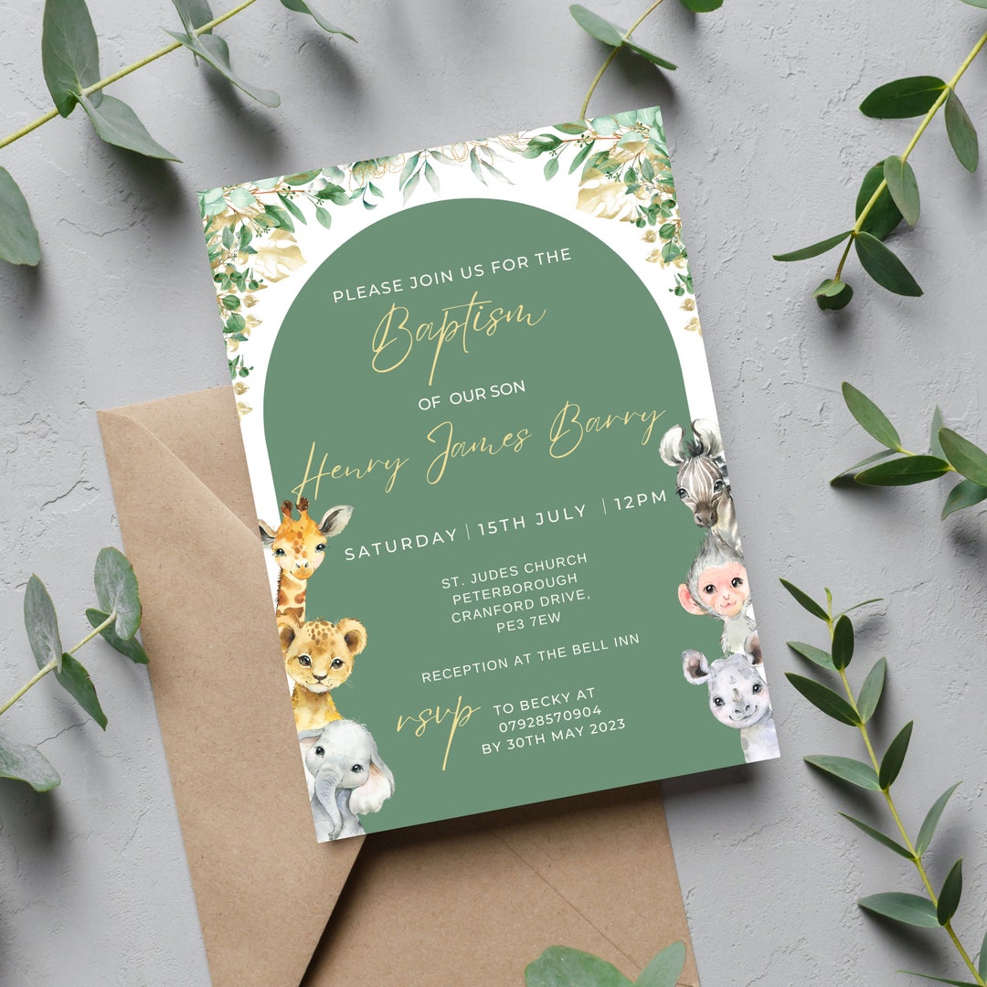 Personalised Safari Animals Baptism, Christening, First Birthday ...
