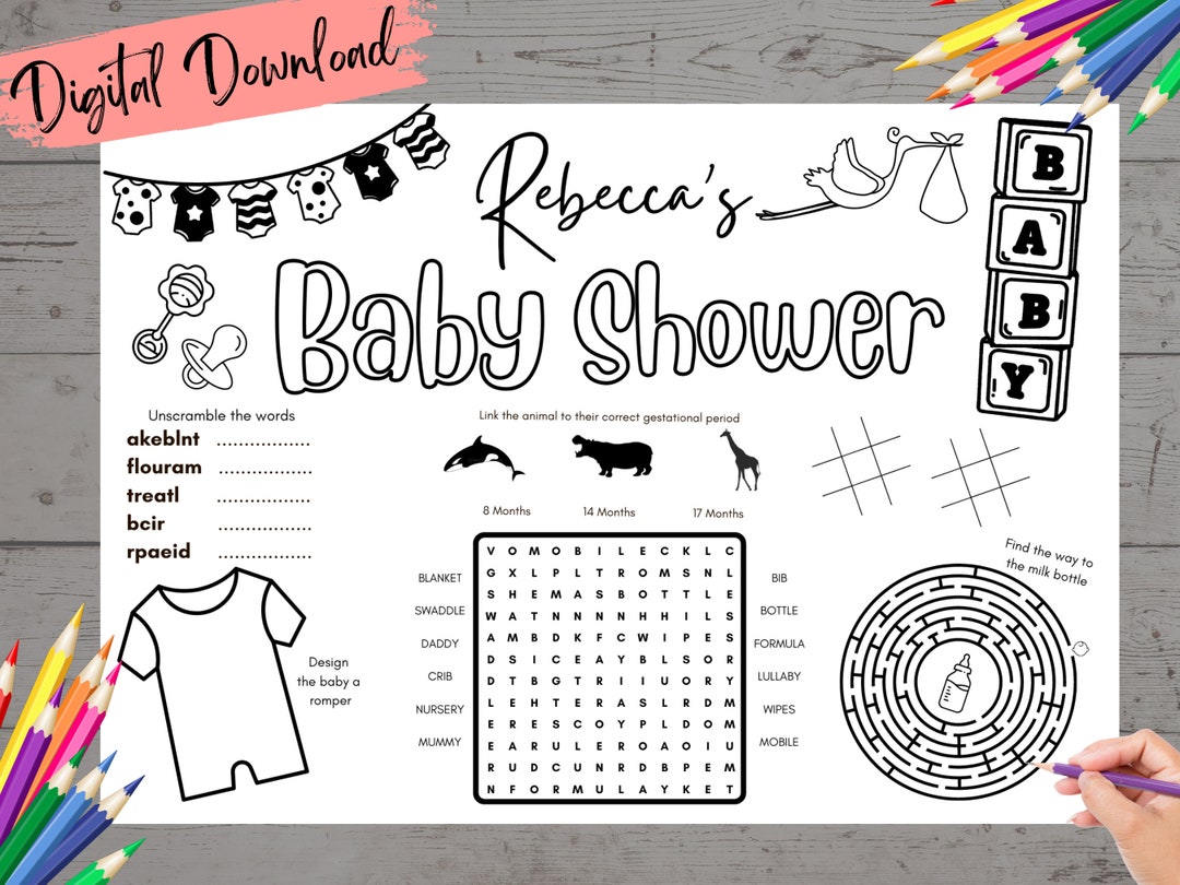 Personalised Baby Shower Activity Mat Coloring PDF Download, Baby ...