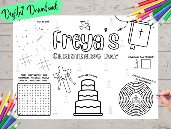 Personalised Activity and Colouring Sheet for Christening Day - Etsy