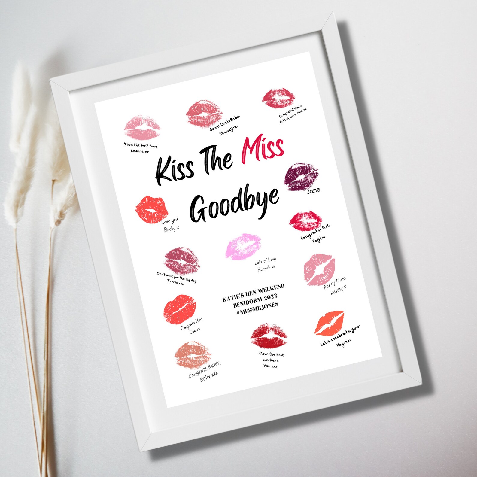Kiss the Miss Goodbye Print, Kisses, Hen Do Keepsake, Hen Do Activity ...