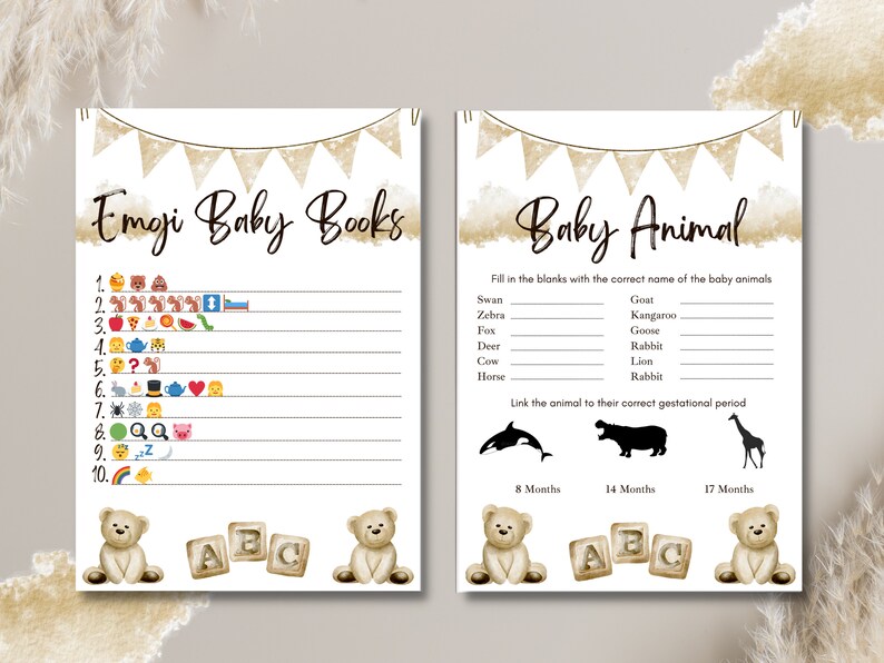 Teddy Bear Theme Baby Shower Printable Games Bundle, Boho Bear Baby ...