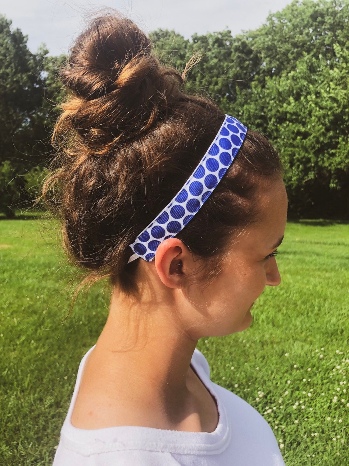 BLUE POLKA DOTS Adjustable Headband Non Slip Velvet Back Head - Etsy UK