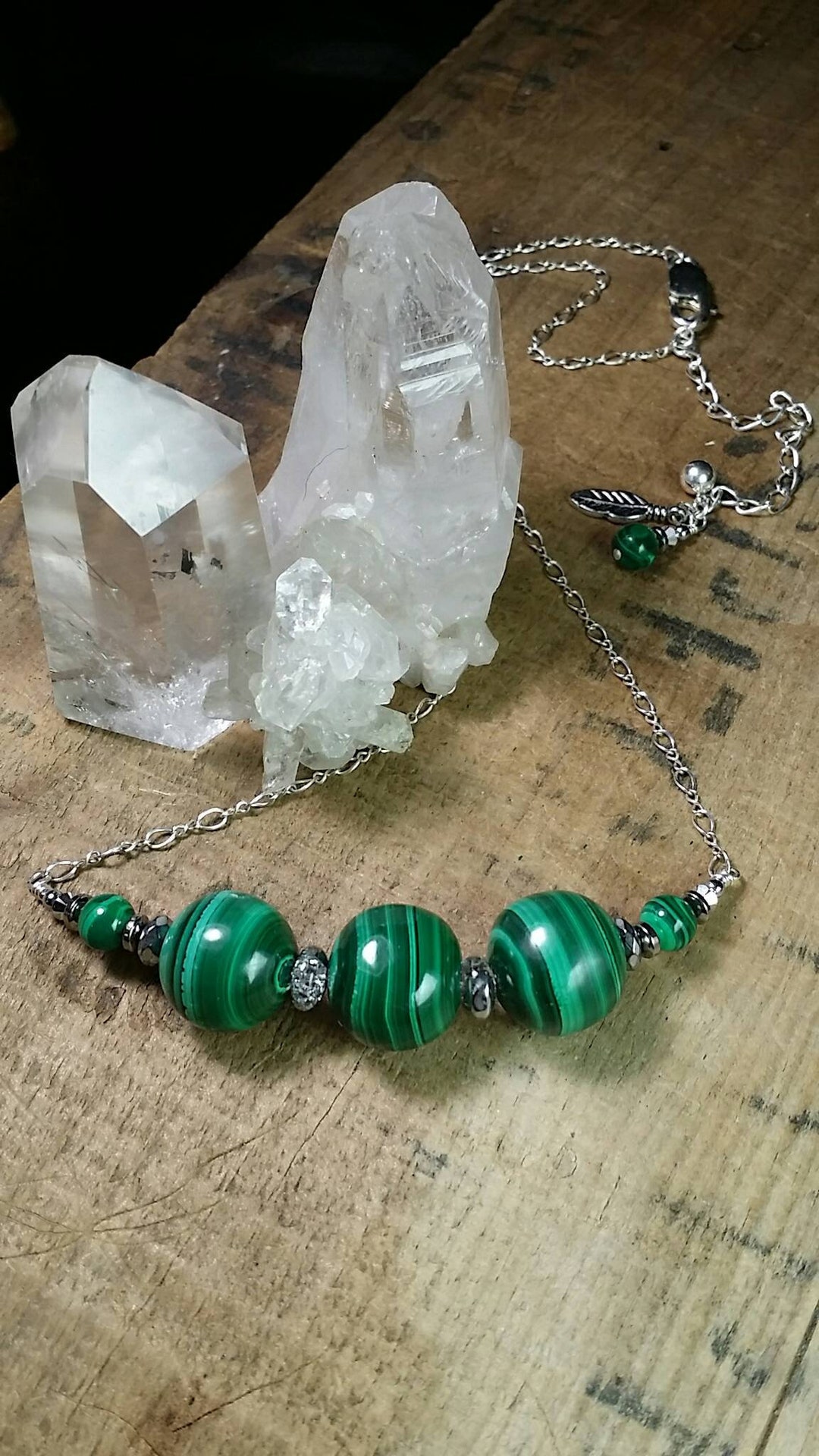 Collier en malachite véritable Collier barre chaîne en argent sterling ...