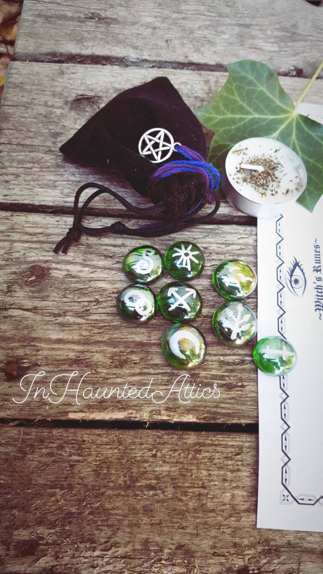 8 Witch's Runes Runestones With Instructions, Candle and Pouch Handmade ...