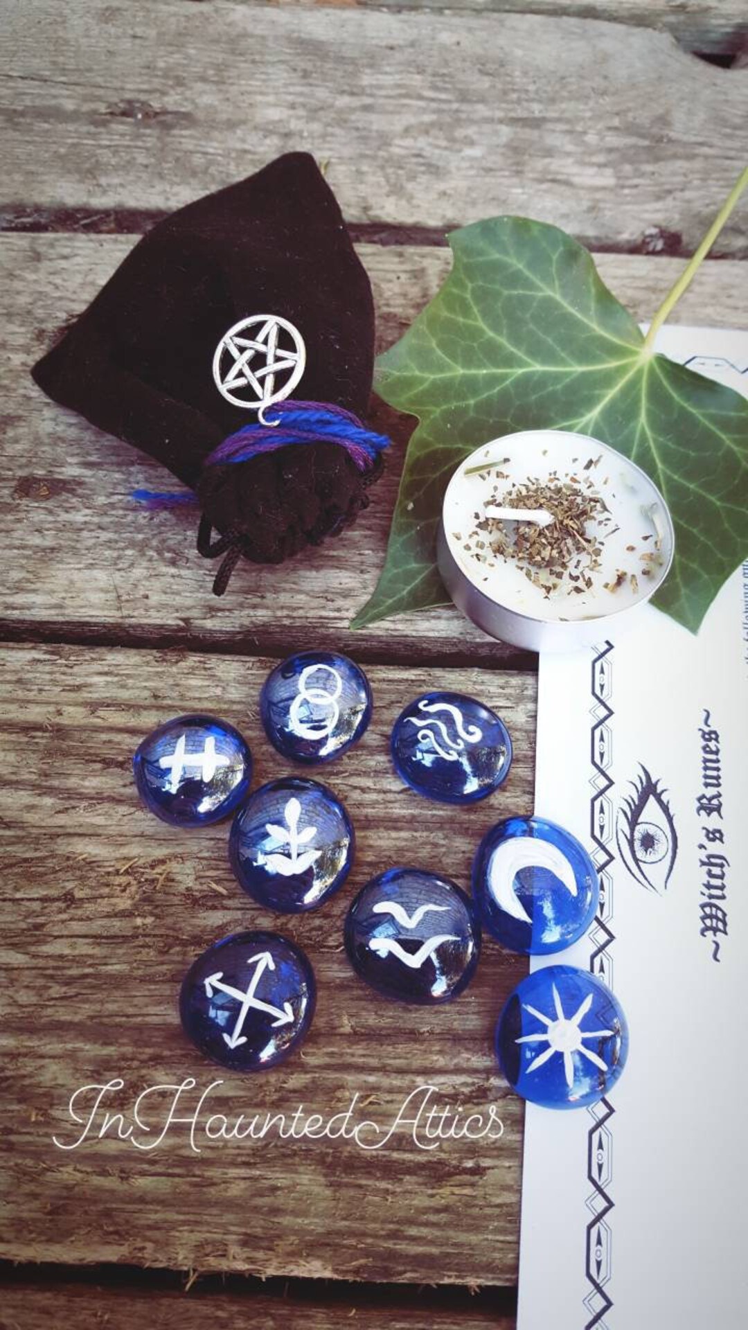8 Witch's Runes Runestones With Instructions, Candle and Pouch Handmade ...