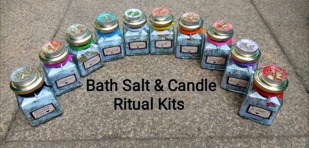 Wiccan Pagan Bath Salts and Candle Ritual Kits Epsom Dead Sea Mineral ...