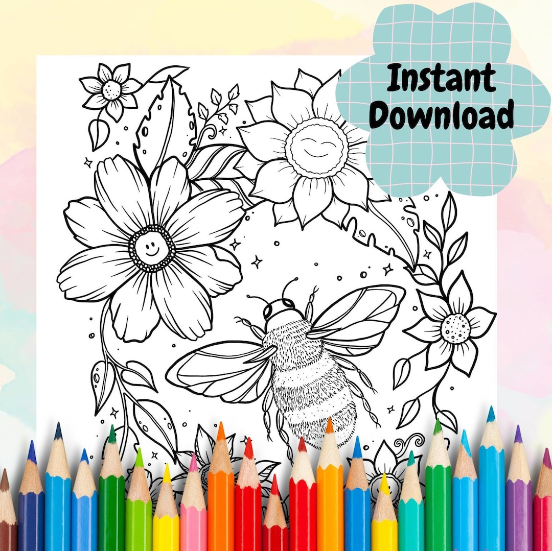 Save the Bees Printable Coloring Page, Coloring Pages for Adults, Kids ...