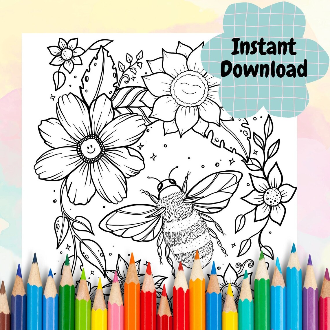 Save the Bees Printable Coloring Page, Coloring Pages for Adults, Kids ...