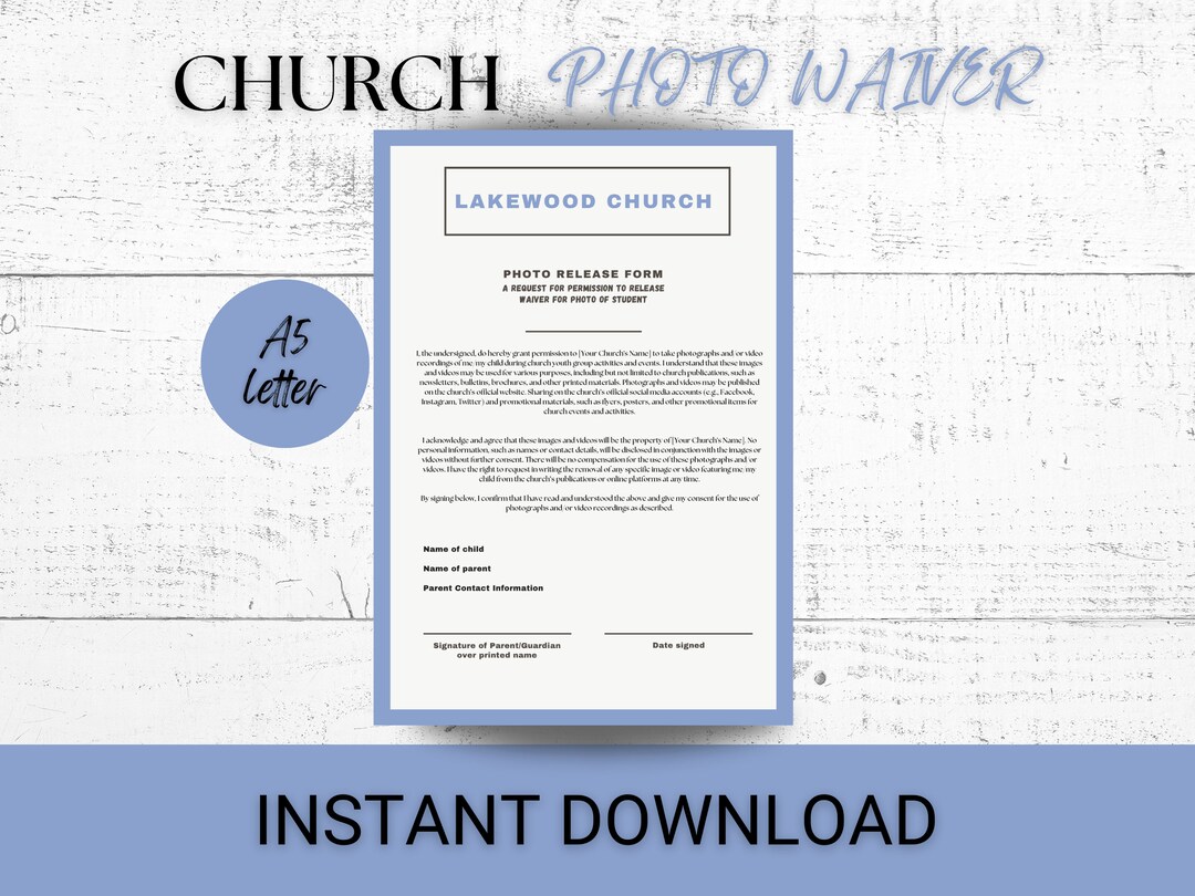 Church Photo Release Form,photo Release Form,photo Waiver,consent Form ...