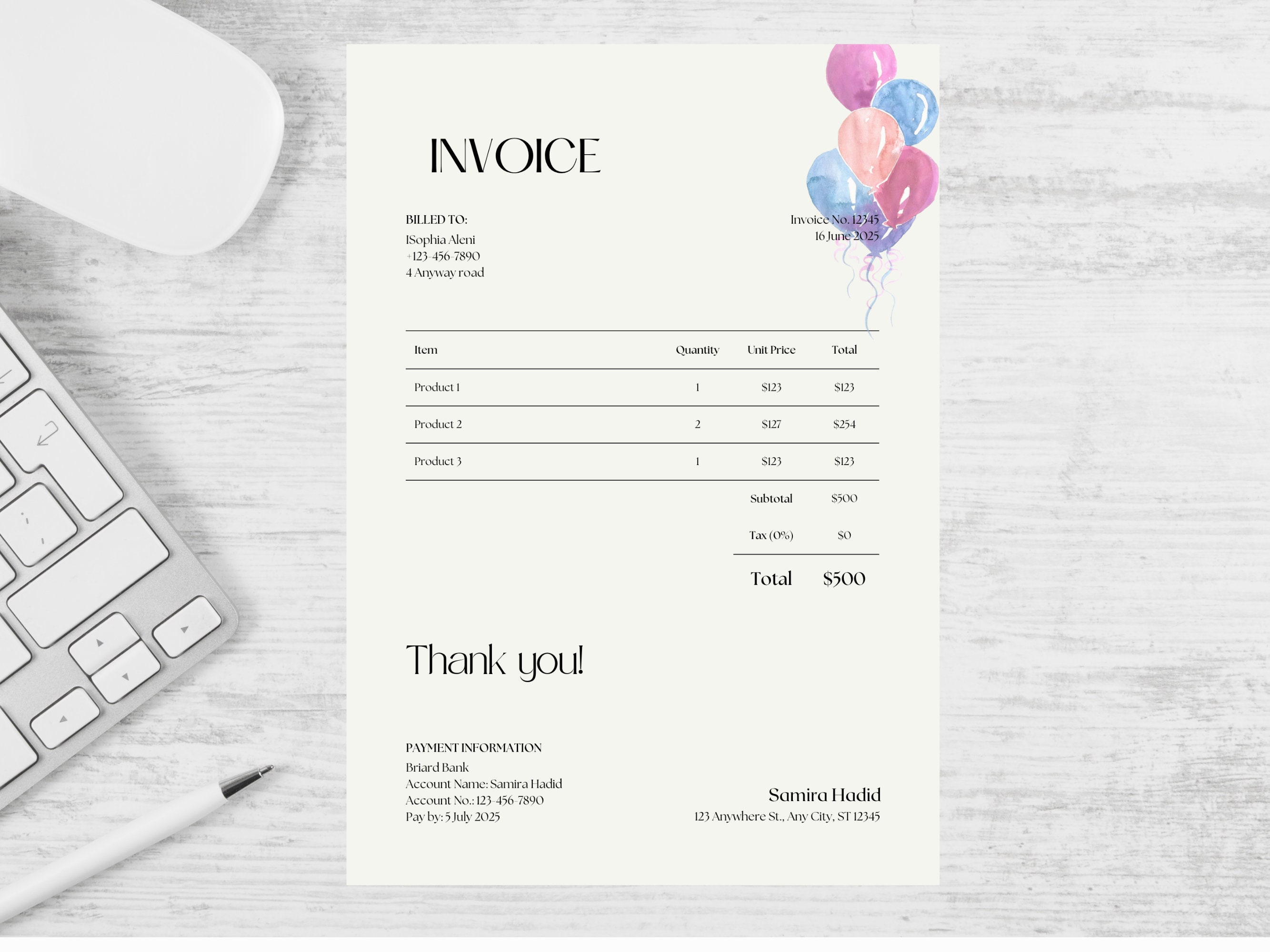 Balloon Invoice Template,balloon Artist Invoice Template,balloon Artist ...